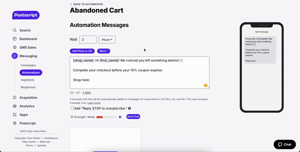 Create an Abandoned Cart Automation – Postscript